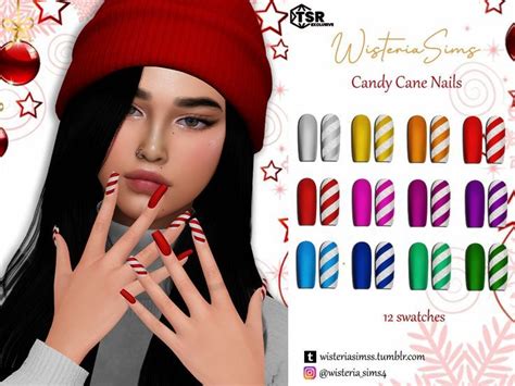 Wisteriasims Candy Cane Nails Sims 4 Adult Candy Cane Nails Candy