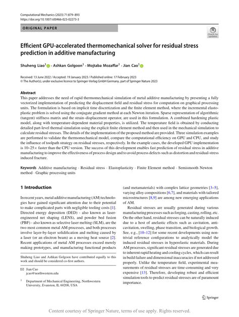 Efficient GPU Accelerated Thermomechanical Solver For Residual Stress Prediction In Additive