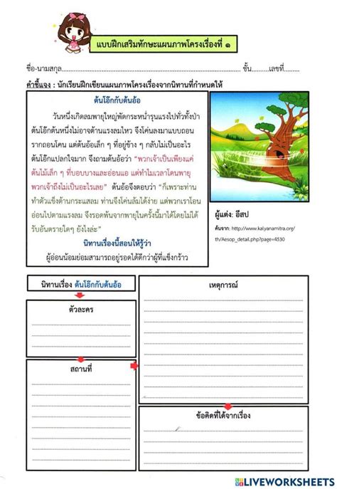 แบบเก็บคะแนน เรื่องการเขียนแผนภาพโครงเรื่อง ชั้นป 5 Worksheet