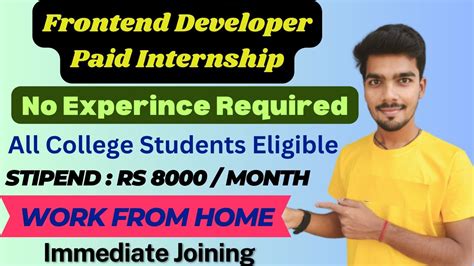 Frontend Developer Paid Internship No Experience Required Stipend Inr 8000 Month
