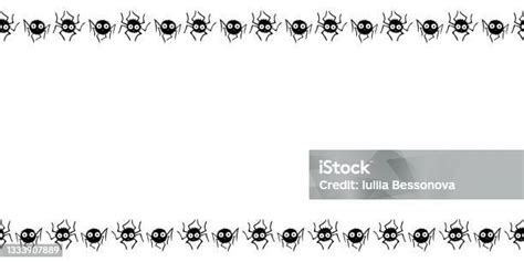배경 플랫 스타일의 귀여운 윤곽 거미와 할로윈 프레임 수평 상단 및 하단 테두리 테두리 인사말 카드 장식 초대 파티 포스터 배너 가공의 인물에 대한 스톡 벡터 아트 및 기타