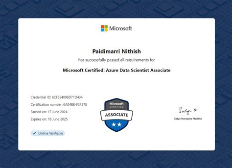 Earned Microsoft Certified Azure Data Scientist Associate Paidimarri