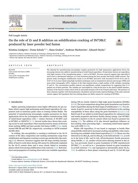 Pdf On The Role Of Zr And B Addition On Solidification Cracking Of In738lc Produced By Laser