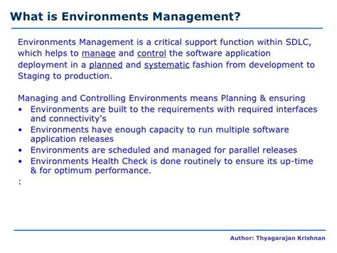 Environments Management A Critical Support Function