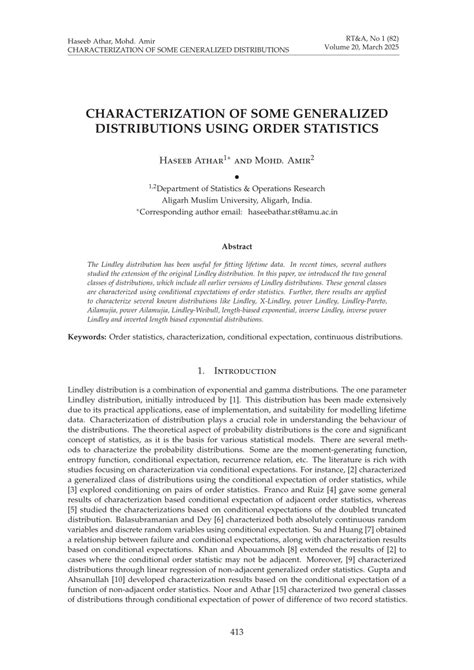 Pdf Characterization Of Some Generalized Distributions Using Order Statistics