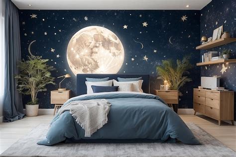 Premium Photo Celestial Moon And Stars Wall Mural In Celestial Moon And Stars Wall Mural In A
