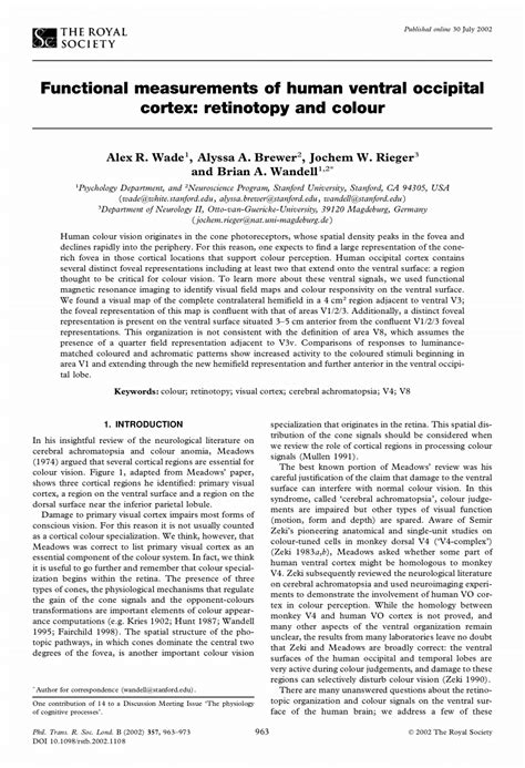 Pdf Functional Measurements Of Human Ventral Occipital Cortex Retinotopy And Color