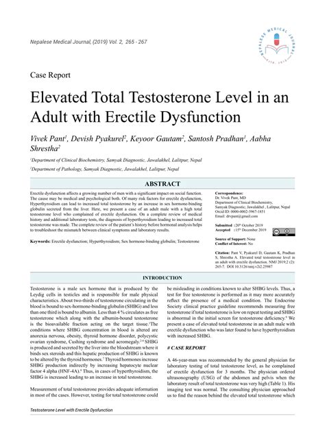 Pdf Elevated Total Testosterone Level In An Adult With Erectile Dysfunction