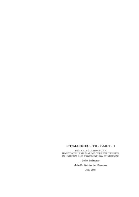 Pdf Bem Calculations Of A Horizontal Axis Marine Current Turbine In Uniform And Yawed Inflow