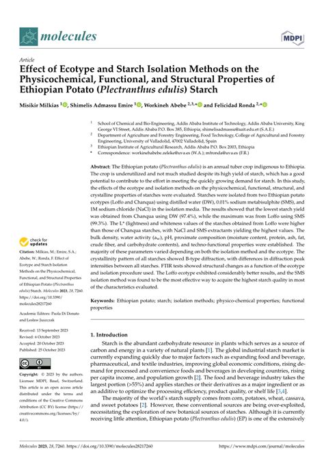 Pdf Molecules Effect Of Ecotype And Starch Isolation Methods On The