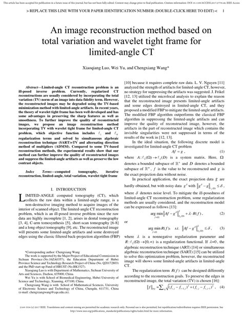 Pdf An Image Reconstruction Method Based On Total Variation And