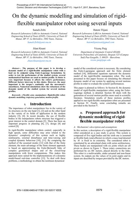 PDF On The Dynamic Modelling And Simulation Of Rigid Flexible Manipulator Robot Using Several