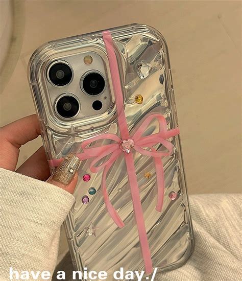 실버 오로라 리본 보석 큐빅 홀로그램 범퍼케이스 발레코어 아이폰케이스 유니크 특이한 14프로맥스 13프로맥스 12프로맥스 귀여운 키치 감성 레트로 에이블리