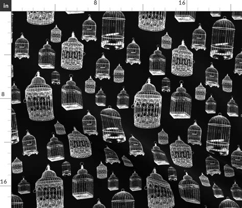 Antique Bird Cages On Black Large Fabric Spoonflower