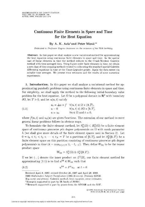 Pdf Continuous Finite Elements In Space And Time For The Heat A Suitable Method Is Then