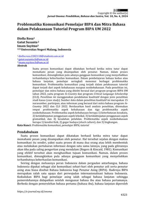 Pdf Problematika Komunikasi Pemelajar Bipa Dan Mitra Bahasa Dalam