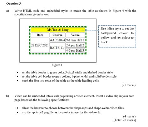 Solved Question A Write HTML Code And Embedded Styles To Chegg