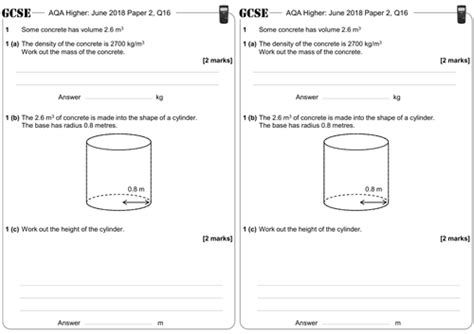 Volume And Surface Area Of A Cylinder Gcse Questions Higher Aqa Teaching Resources
