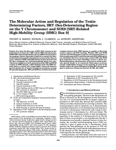 Pdf The Molecular Action And Regulation Of The Testis Determining Factors Sry Sex