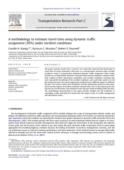 Pdf A Methodology To Estimate Travel Time Using Dynamic Traffic Assignment Dta Under