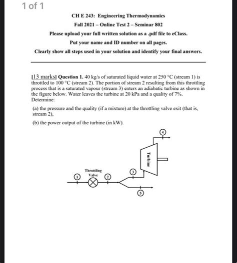1 Of 1 CHE 243 Engineering Thermodynamics Fall 2021 Chegg Com