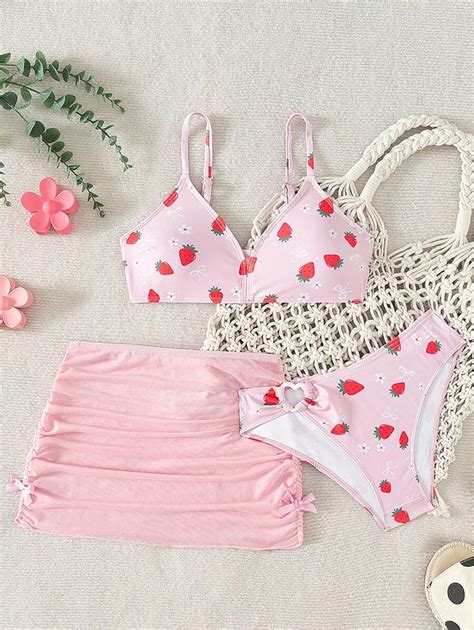 Tween Girls Casual Camisole Panties And Mini Skirt 3 Piece Swimwear