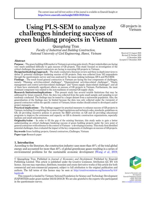 Pdf Using Pls Sem To Analyze Challenges Hindering Success Of Green