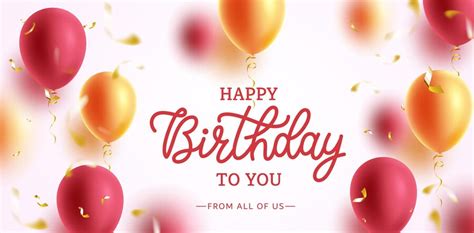 생일 인사말 벡터 배경 디자인입니다 금색과 빨간색 풍선이 날아다니는 생일 축하 텍스트입니다 프리미엄 벡터