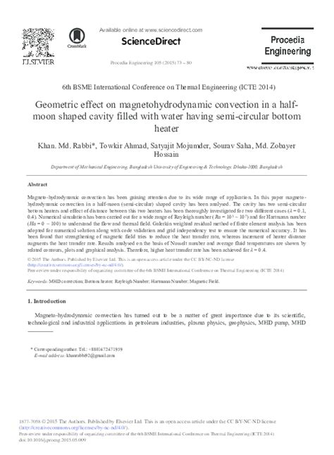 Pdf Geometric Effect On Magnetohydrodynamic Convection In A Half Moon Shaped Cavity Filled