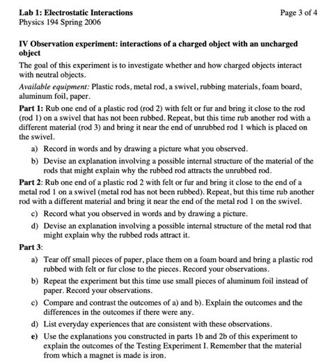 Lab 1 Electrostatic Interactions Physics 194 Spring Chegg Com