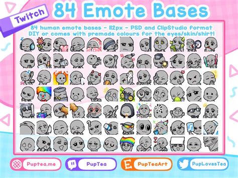 84x Diy Cute Emote Bases For Twitch Youtube Or Discord Emote Base Pack Draw Your Own Emotes