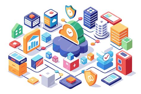 Isometric Illustration Of A Cloud Computing Network With Multiple Servers Data Centers And