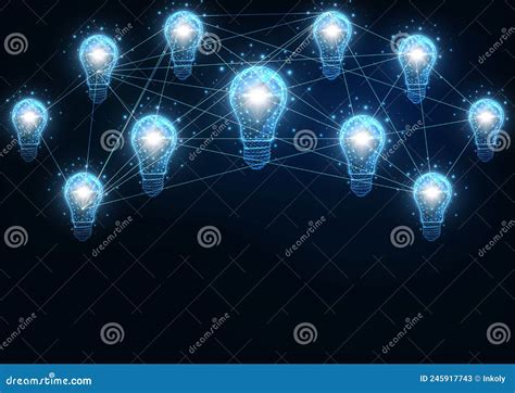 Futuristic Network Idea Light Bulb Connection Concept Banner With Glowing Connected Lightbulbs