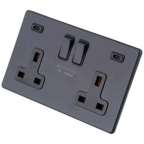 M2 Decorative Screwless 13a 2 Gang Switched Socket With 2 X Type C Usb