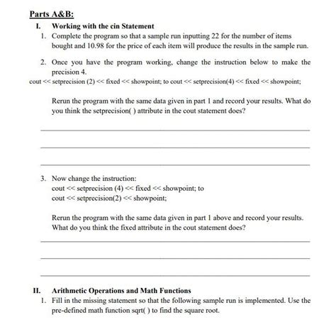 Solved Parts Aandb I Working With The Cin Statement 1