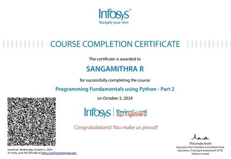 Sangamithra R On Linkedin Infosys Springboard Learningjourney Python Professionaldevelopment