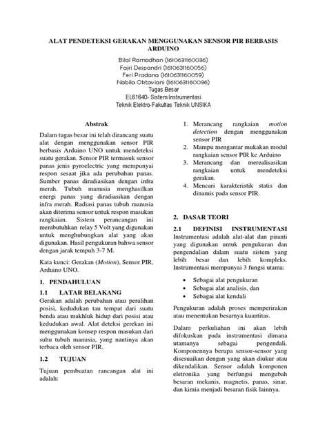 Alat Pendeteksi Gerakan Menggunakan Sensor Pir Berbasis Arduino Pdf
