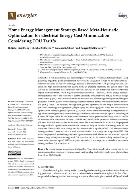 Pdf Home Energy Management Strategy Based Meta Heuristic Optimization