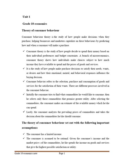 Grade 10 Economics Download Free Pdf Utility Behavior