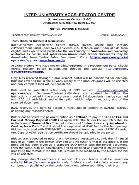Fillable Online E Procurement Portal Under Two Bid System Viz Fax Email Print Pdffiller
