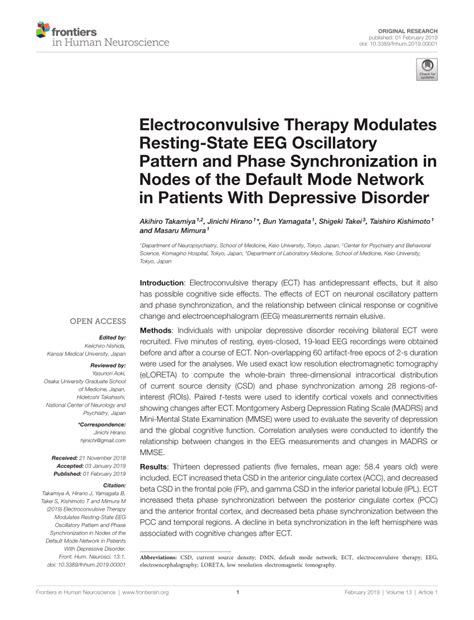 Pdf Electroconvulsive Therapy Modulates Resting State Eeg Oscillatory