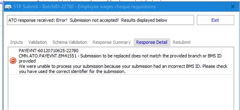 STP Error Submission To Be Replaced Does Not Match The Provided Branch Or BMS ID Provided