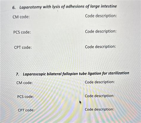 Solved 6 Laparotomy With Lysis Of Adhesions Of Large