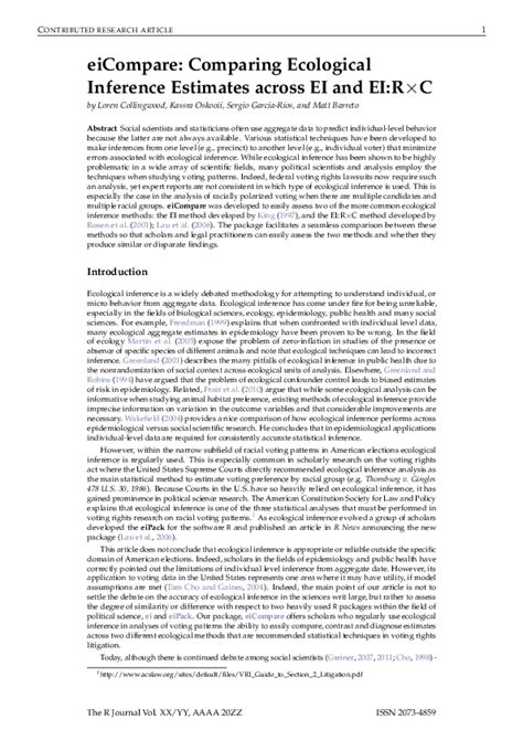 Pdf Eicompare Comparing Ecological Inference Estimates Across Ei And Ei R×c