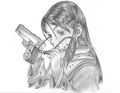 コンプリート！ Anime Girl Holding Gun Drawing 395713 Anime Girl With Gun Line