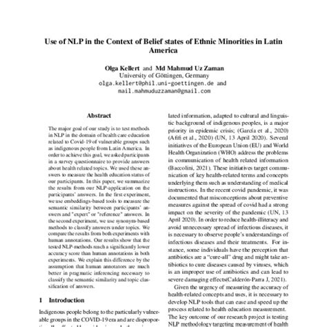 Use Of Nlp In The Context Of Belief States Of Ethnic Minorities In Latin America Acl Anthology