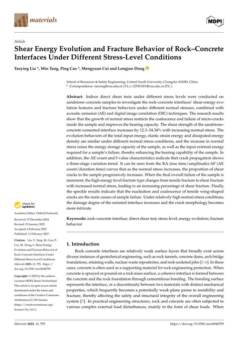 Pdf Shear Energy Evolution And Fracture Behavior Of Rock Concrete Interfaces Under Different