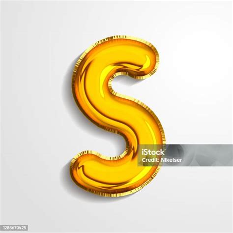 골드 메탈릭 헬륨 알파벳 풍선 호일 문자 S 사실3d 렌더 공기 풍선 황금 풍선 알파벳 벡터 일러스트레이션 컬렉션 3차원 형태에
