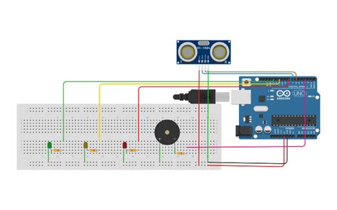 Circuit Design Sensor Ultrasonik Dengan 1 Sensor Jarak Tinkercad