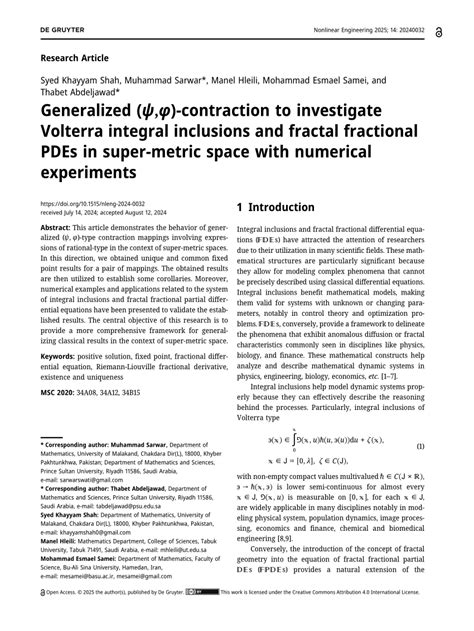 Pdf Generalized ψ φ Contraction To Investigate Volterra Integral Inclusions And Fractal